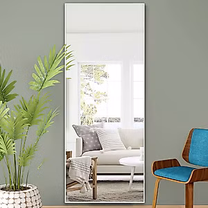 NeuType 47"x22" Full Length Mirror White Mirror Full Length Wall Mirror Floor Mirror Bathroom Mirror Large Mirror Wall-Mounted Mirrors Aluminum Alloy Frame Shower Mirror