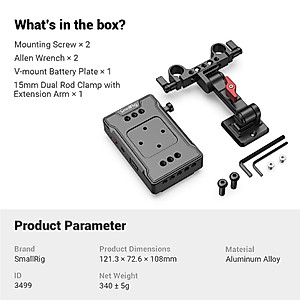 SmallRig V-Mount Battery Adapter Plate, V-Lock Battery Plate with Dual D-TAP and DC Ports, Adjustable Arm and 15 mm Rod Clamp, Compact V-Mount Battery Plate for Cameras, Monitors, Transmitter - 3499