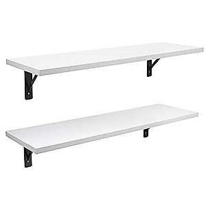 Tidyard Set of 2 Floating Display Shelves with Bracket, Wall Mounted Floating Shelf, Photo Display Stand White for Living Room Bedroom Bathroom Kitchen Home Office Decor