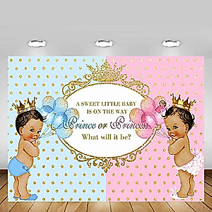 MEHOFOTO Royal Gender Reveal Party Photo Background Baby Shower Prince or Princess Pink or Blue Gold Polka Dots Balloons Decoration Photography Backdrops Banner for Dessert Table Supplies 7x5ft
