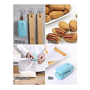 NOBVEQ Mini Bag Sealer, Handheld Heat Vacuum Sealer, Cutter with Lanyard and 2 in 1 Heat Sealer , Portable Bag Resealer Machine for Plastic Bags Food Storage Snacks Freshness (2X AA Batteries Included)