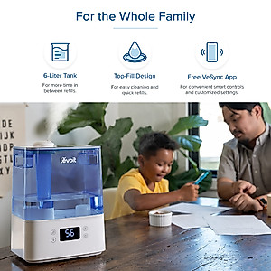 LEVOIT Humidifiers, Blue & Humidifiers for Bedroom Large Room 6L Warm and Cool Mist for Families Plants with Built-in Humidity Sensor, Essential Oil, Timer Setting, White