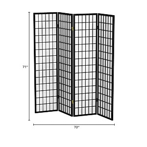 Legacy Decor 4 Panels Japanese Style Room Screen Divider Black