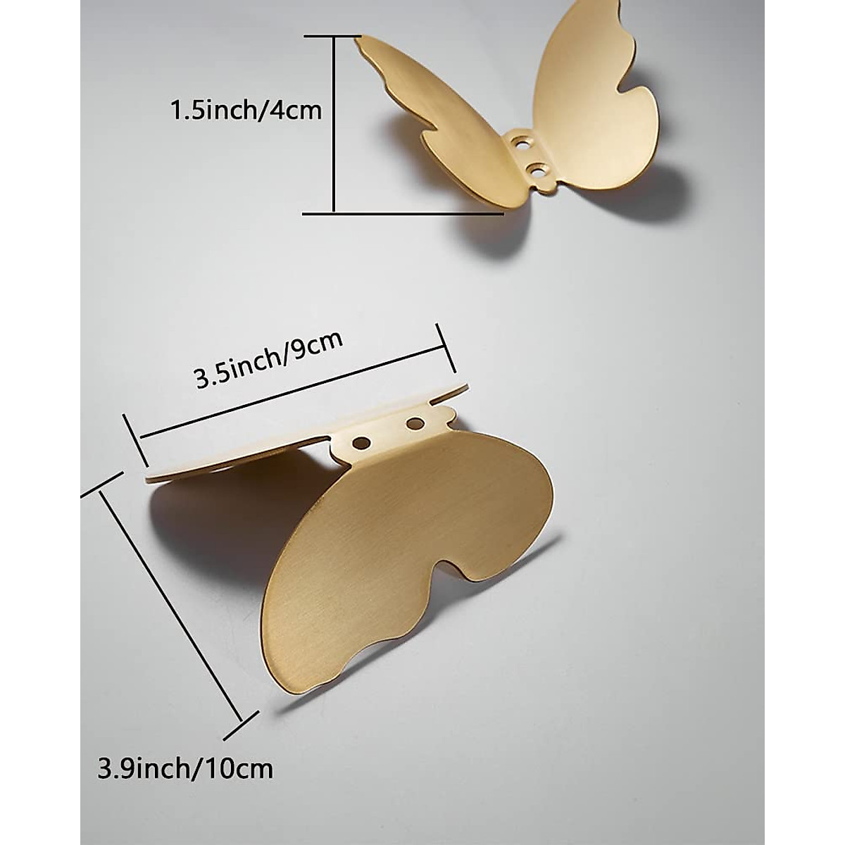 Primst 3 PCS Brass Butterfly Hooks with Screws, Decorative Wall Mounted Hooks Hat Rack Robe Hook for Bathroom Kitchen Entryway (Gold)