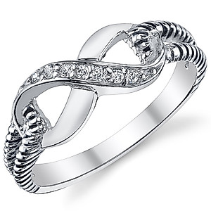 Sterling Silver 925 Infinity Ring with Cubic Zirconia Size 6