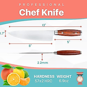 Chef Knife - 8 Inch Kitchen Knife with Stainless Steel Blade - Carving Knife for Meat and Vegetables - Knife for Kitchen - Professional Sharpness and Ergonomic Handle - Multipurpose Cooking Knife