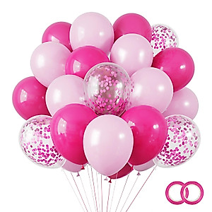 RUBFAC 65pcs Hot Pink Balloons 12 Inch Magenta Confetti Balloon for Valentine's Day Girls Theme Birthday Party Decorations Baby Shower Bridal Shower