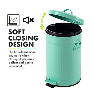 Mint Green Trash Can with Lid, Turquoise Bathroom Bedroom Waste Basket Soft Close, Small Teal Garbage Can, Retro Vintage Home Office Trash Can, 12 Liter/3 Gallon, Glossy Mint Green