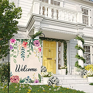 Louise Maelys Welcome Spring Summer Garden Flag 12x18 Double Sided, Burlap Small Vertical Spring Floral Flower Garden Yard Flags for Outside Outdoor House Seasonal Decoration (ONLY FLAG)
