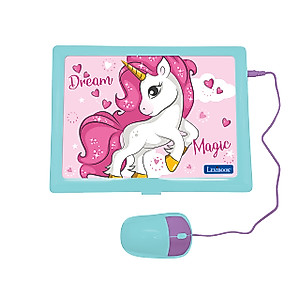 LEXiBOOK - Unicorn Educational and Bilingual Laptop Spanish/English - Toy for Children with 124 Activities to Learn Mathematics, Dactylography, Logic, Clock Reading, Play Games and Music - JC598UNIi2