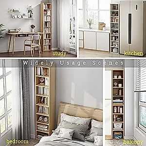 IOTXY Small Narrow Corner Bookcase - 71 Inches Tall Gap Freestanding Storage Cabinet, 8 Lattices Open Shelves Tower Rack, Cubes Bookshelf in White