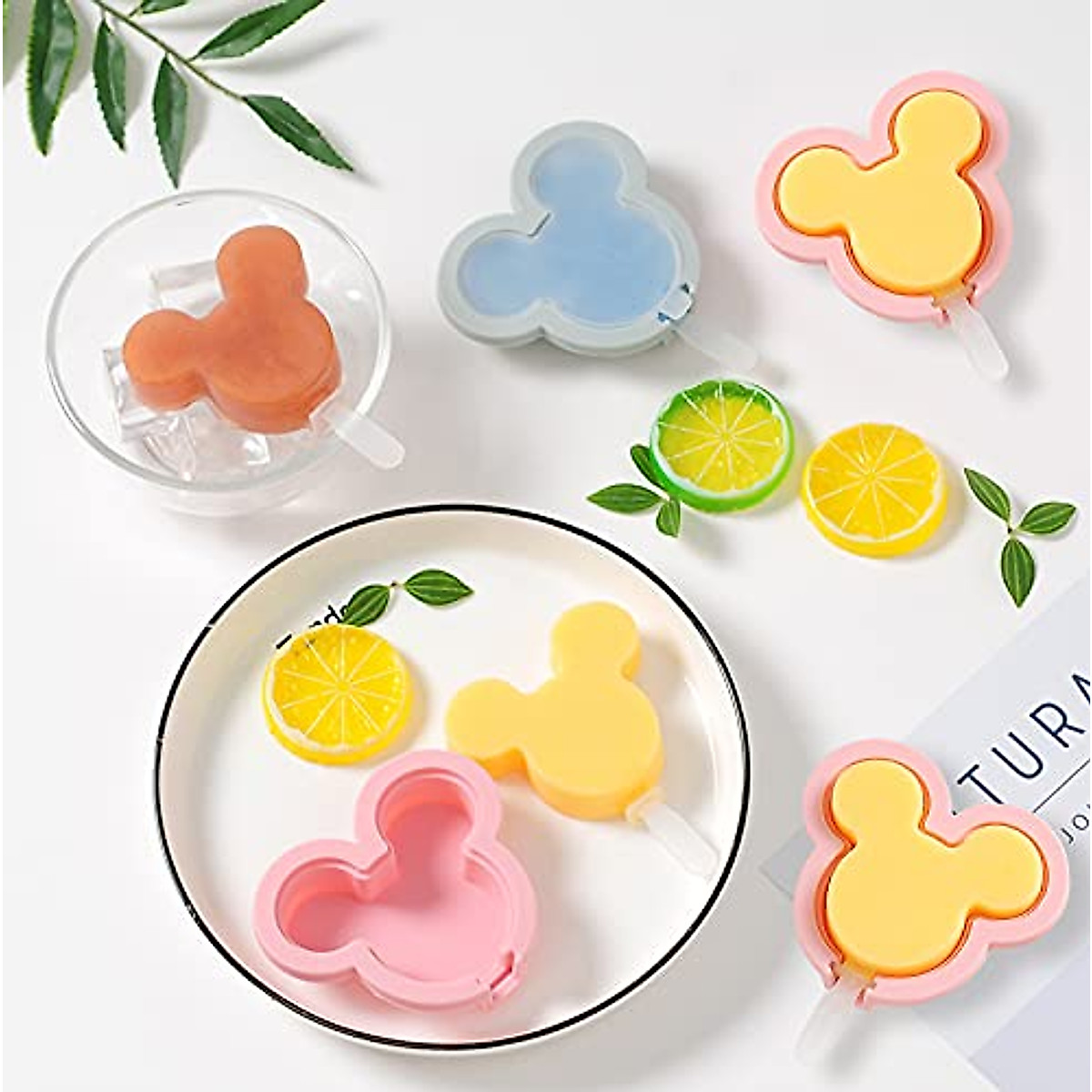 Silicone Popsicle Molds, Cute Ice Pop Molds Reusable Cake Pop Mold Set with Lid Popsicle Sticks, Easy Release BPA Free Cartoon Ice Cream Mold for Kids