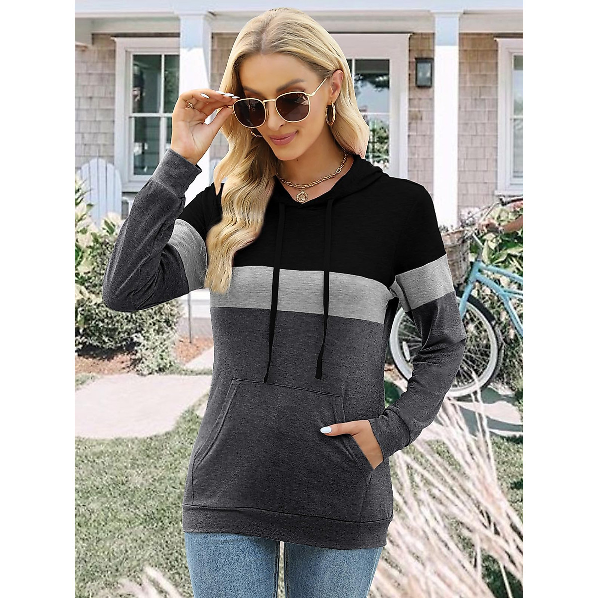 MixShe Womens Fall Fashion 2025 Long Sleeve Shirts for Women Tops Trendy Sweatshirts Hoodies Fashion Outfits Clothes Ladies Casual Tunics Black Gray XX-Large