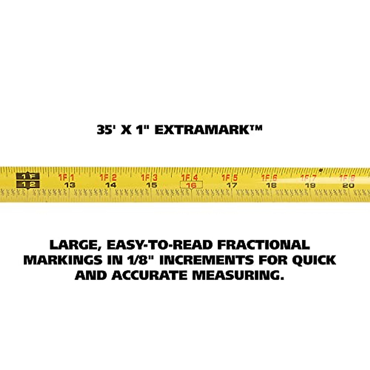GreatNeck 95010 35 Ft. x 1 Inch ExtraMark Tape Measure, Tape Measure with Fractions, Tape Measure Retractable, Measuring Tape Easy Read