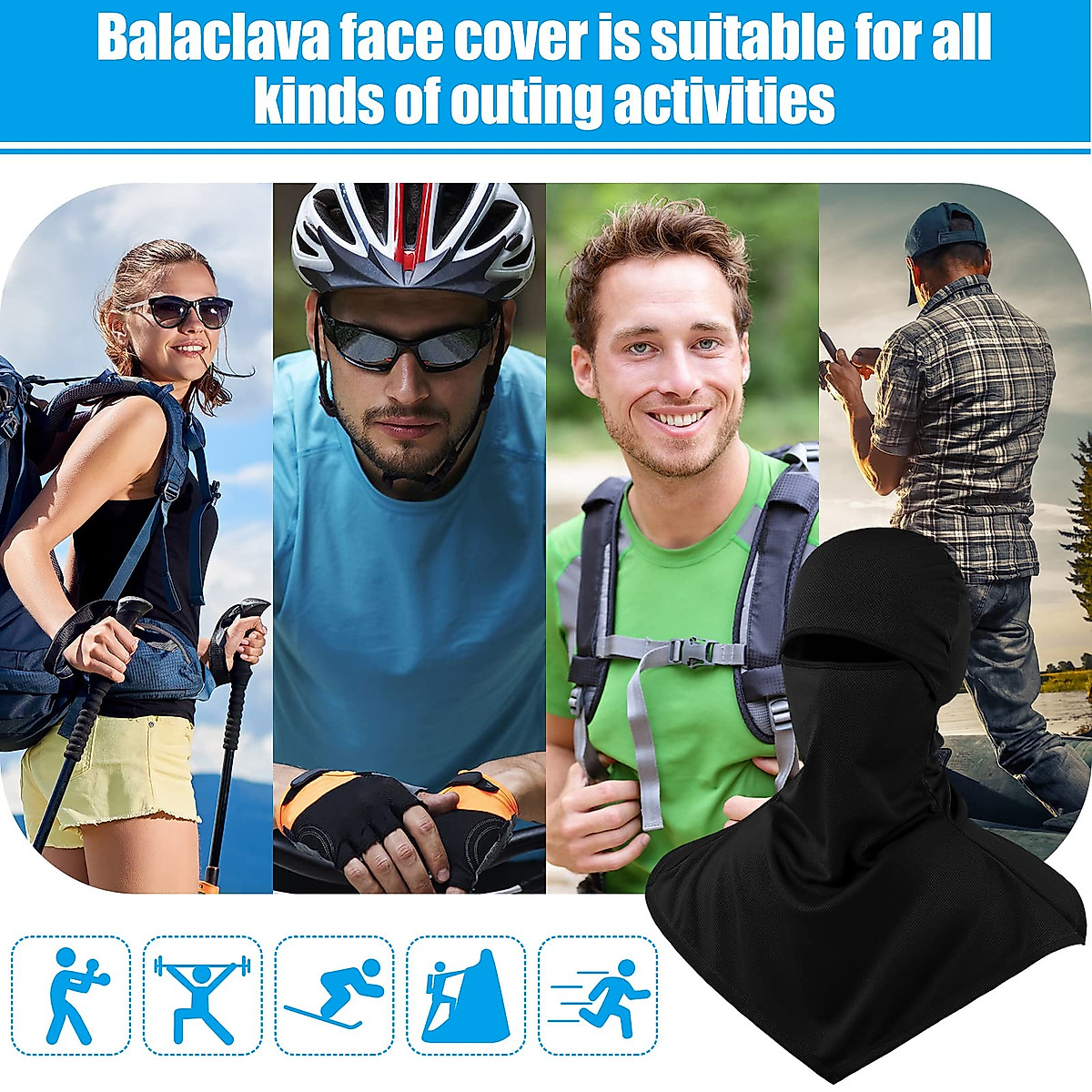 Yahenda 6 Pieces Cooling Balaclava Face Mask Men and Women Short and Long Neck Covers Helmet Hood Helmet Liner for Men Women Uv Sun Protection Outdoor Motorcycle Cycling Fishing Outdoor Sports Black