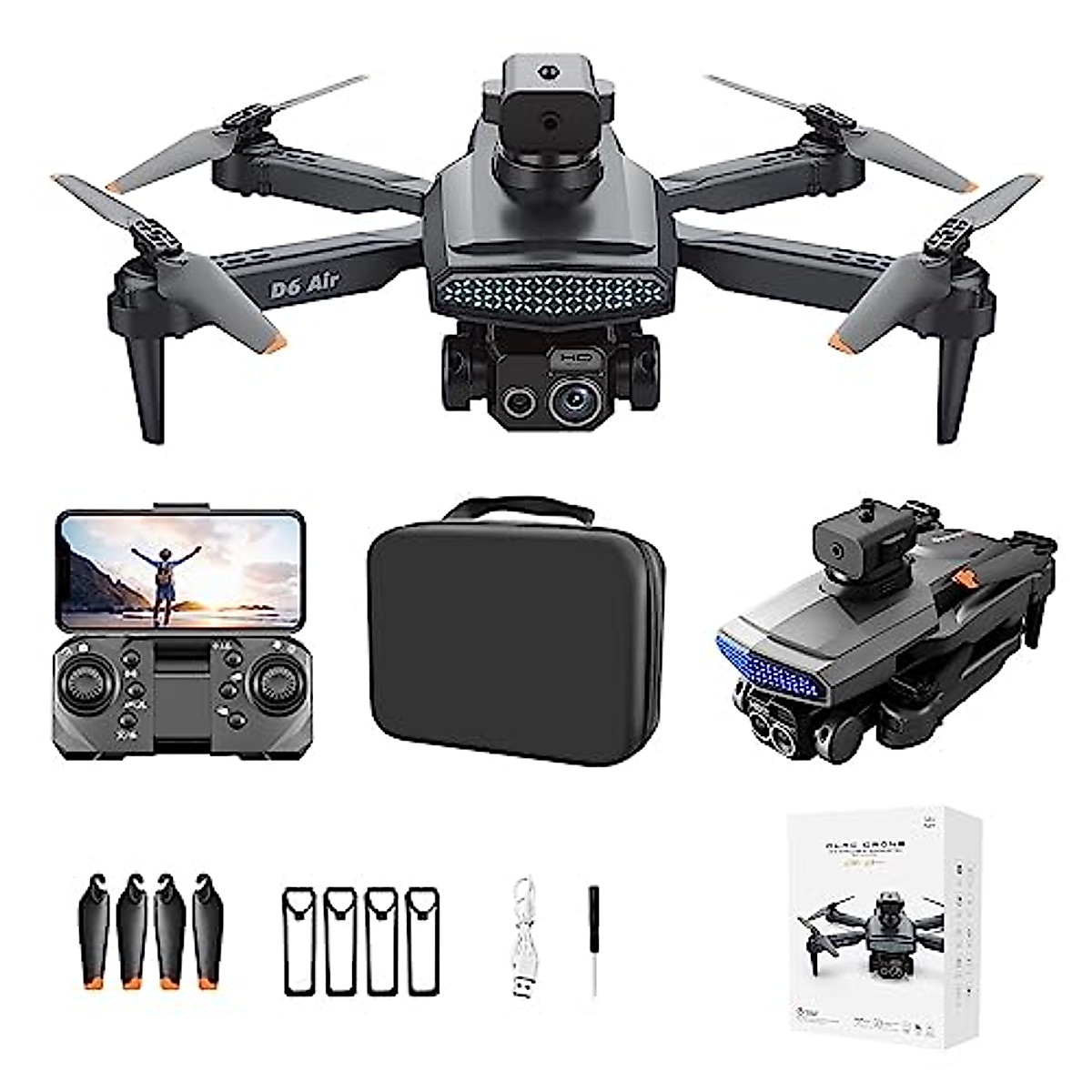 Drone Rc Quadcopter With 4k Hd Fpv Camera Three Lens Wifi Remote Control Aerial Drone Multirotors Circle Fly Altitude Hold Headless Mode Start Speed Gifts Toys…