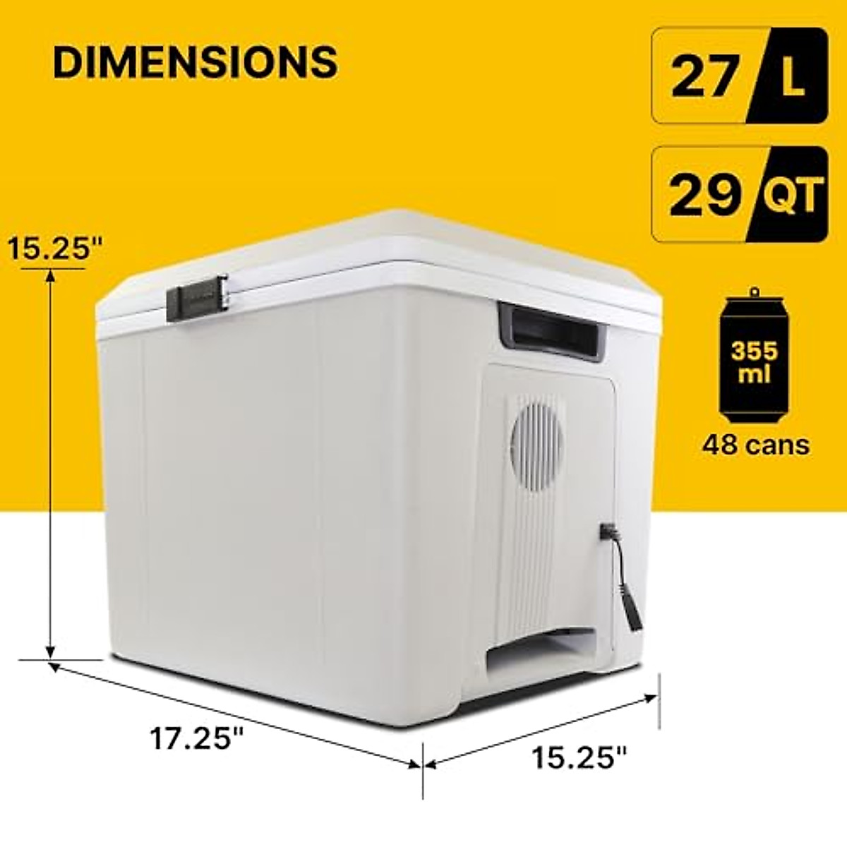 Koolatron Electric Portable Cooler Plug in 12V Car Cooler/Warmer 29 qt (27 L), No Ice Thermo Electric portable Fridge for camping, Travel Road Trips Trucking with 12 Volt DC Power,Gray/White.