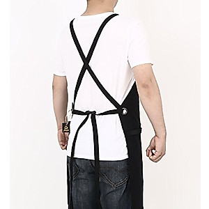 Life Flavor Heavy Duty Canvas Work Apron,Tool Pockets, Back Straps Adjustable（black）