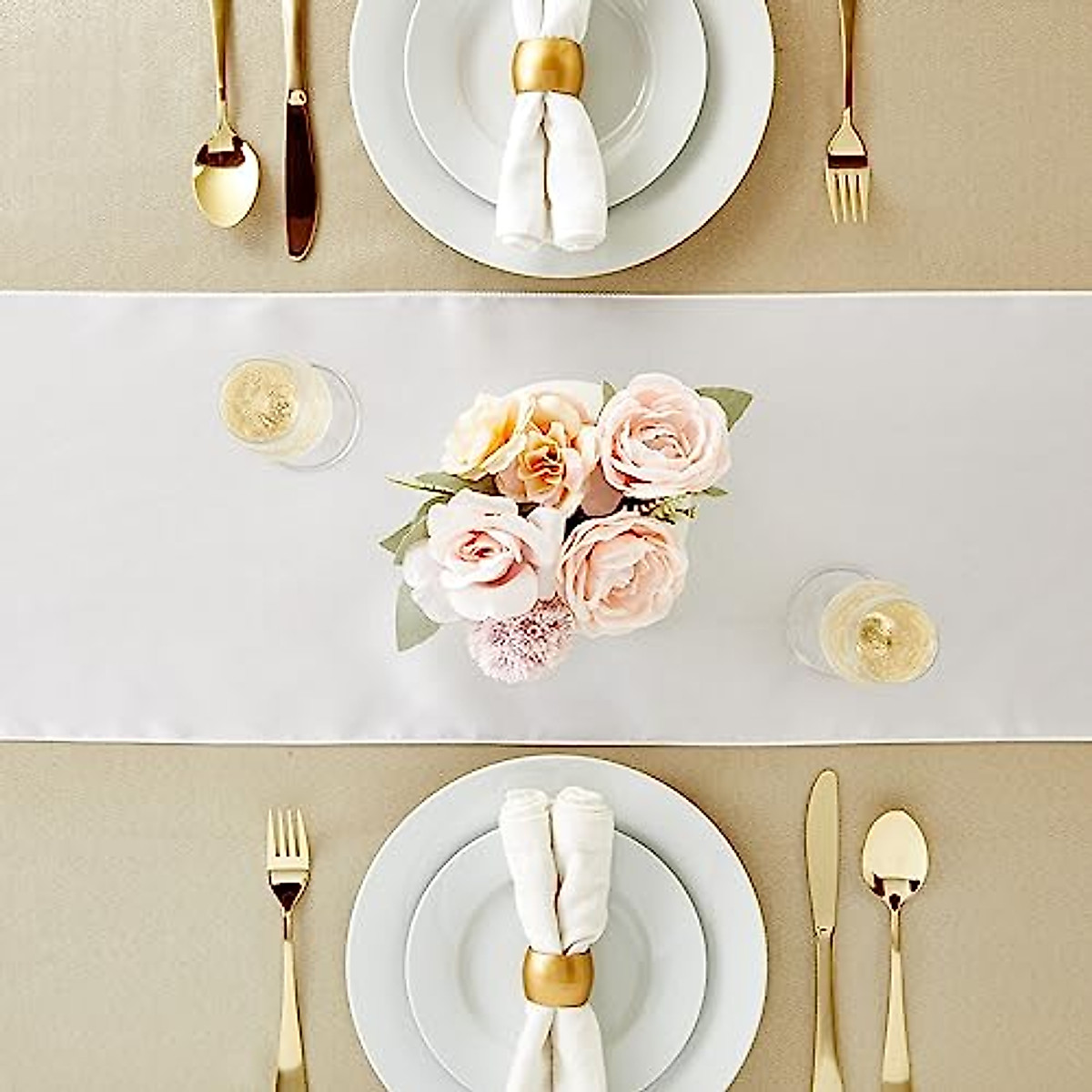 10-Pack White Satin Table Runners for Rectangular and Round Tables, Weddings, Baby Showers, Birthday Parties, Banquets, Events Decorations (White, 108.2x11.8 in)