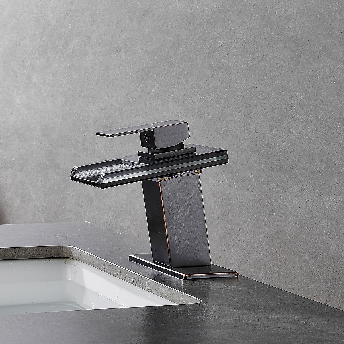 ZORIOU LED Bathroom Sink Faucets, Oil Rubbed Bronze Waterfall 3 LED Light Single Handle Stainless Steel Bathroom Faucet with Pop Up Drain