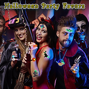 38Pcs Halloween Party Favors for Kids, 3D Light Up Rings Bulk Toys Halloween Treats Non Candy, 28 Led Flashing Rings & 10 Luminous Tattoos, Halloween Goodie Bag Fillers Glow In The Dark Party Supplies