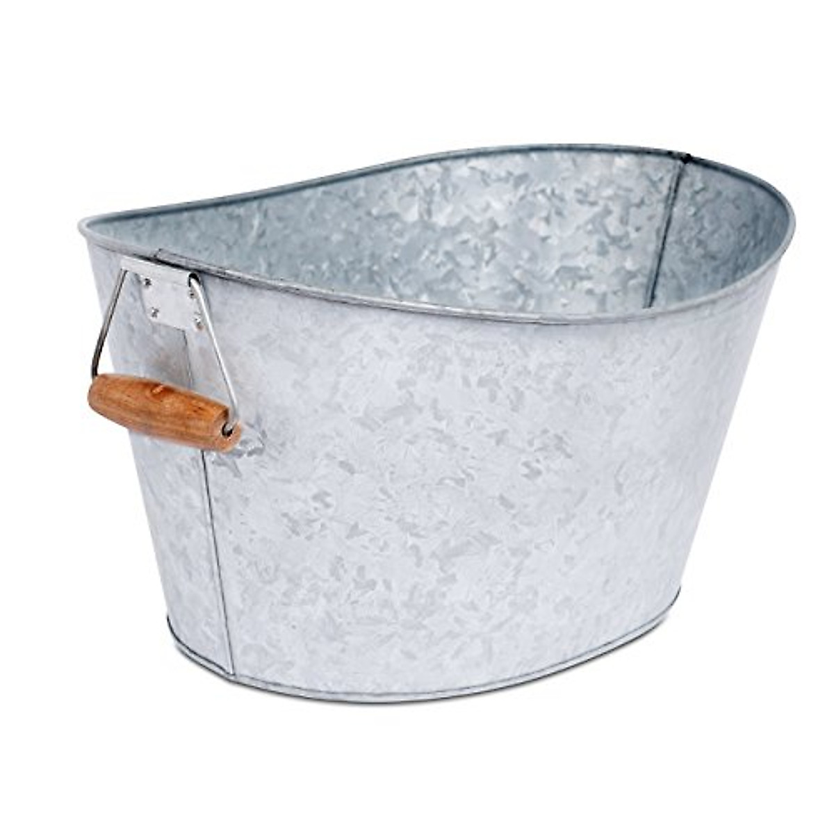 BirdRock Home Galvanized Beverage Tub, Caddy and Tray Set - 3 Piece - Party Tray Platter Drink Holder - Silverware Caddy - Wooden Handles