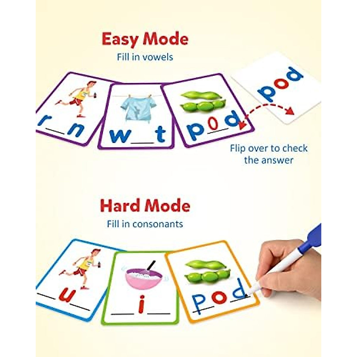 Coogam CVC Sight Words Flashcards, Short Vowel Spelling Game, Preschool Kids Learning Sight Words Supplies, Montessori Educational Writing Reading Toy Gift for 3 4 5 Years Old