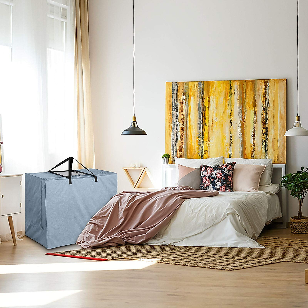 Orqihod Patio Furniture Seat Cushions Storage Bag with View Window, Dustproof Outdoor Cover and Cushion Storage, Lightweight, Grey, 40 x 28 x 18 in, Easy to Carry