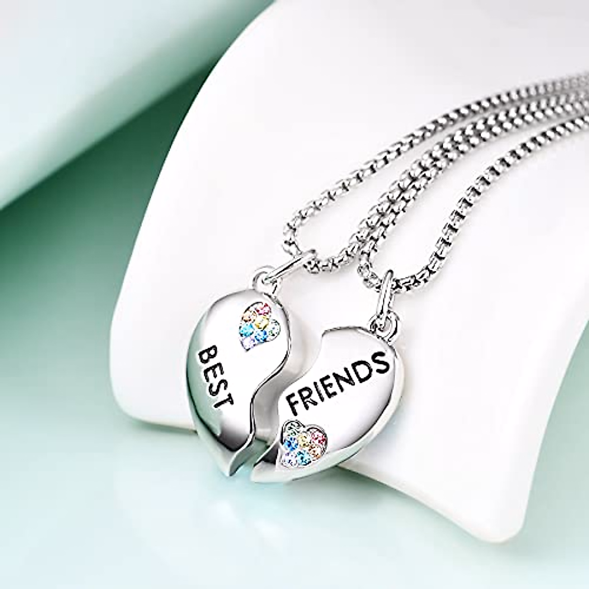 luomart Girls Best Friends Necklace for 2,BFF Friendship Gifts for 2,Rainbow Broken Heart Two Sided Pendant Jewelry Set for Women Teens (BFF Gifts for 2)