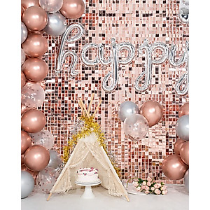 Kate Square Rose Gold Sequin Panels for Shimmer Wall Backdrop Decoration Birthday Wall (Pack of 12)