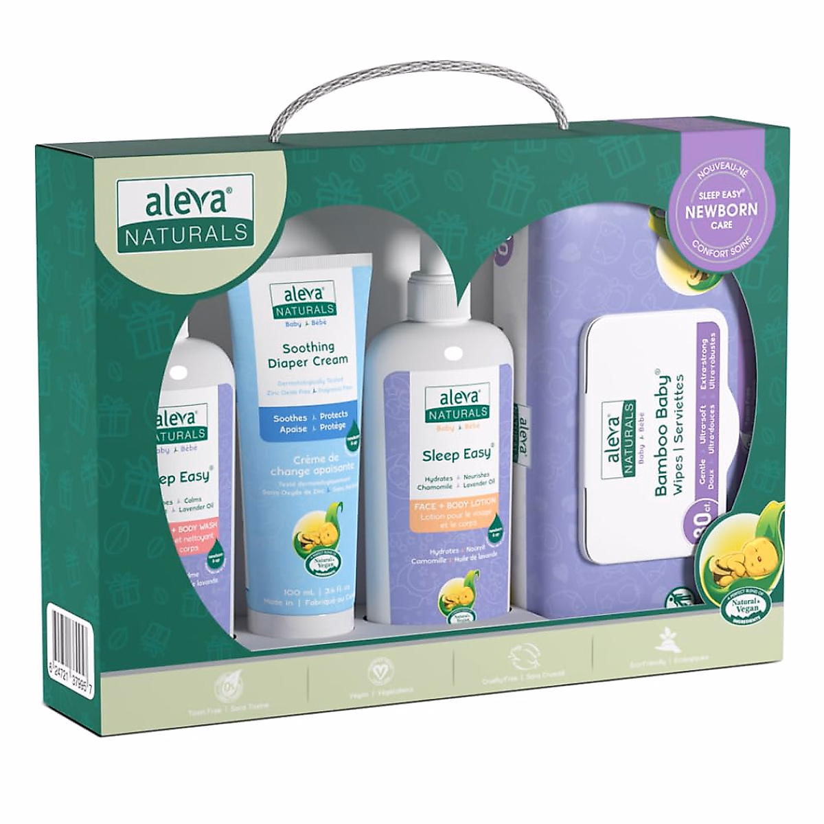 Aleva Naturals Bamboo Baby Wipes Set with Pacifier & Toy, Nose 'n' Blows, Tooth 'n' Gum & Diaper Wipes - Plant-Based Natural and Organic Formula, Hypoallergenic, Biodegradable - 4 Piece Set