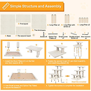 Dog Stairs, Cat Scratching Post 3 Steps Stairs for Cats and Dogs, Stable 20 inch Pet Stairs for High Beds & Sofas Protect Pet's Joints White