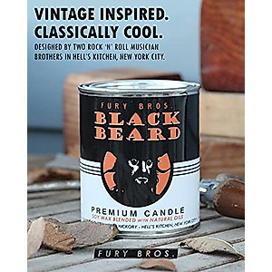 Long-Burning, One-Pint Premium Candles for Men | Vintage Inspired Oil Can Design | Black Beard - Gun Powder, Charred Hickory | Soy Wax, Vegan Friendly, Made in The USA | Fury Bros. | Classically Cool