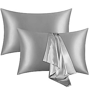 AIMTOP Satin Pillowcases for Hair and Skin, Dark Grey Silk Pillowcases Standard Size Set of 2, Lightweight Soft Microfiber Pillow Case with Envelope Closure (20x30Inches)