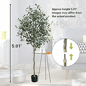 SeelinnS Artificial Olive Tree 5.01FT Fake Olive Silk Tree Large Faux Plants Indoor Tall Olive Branch and Fruits with Potted for Home Office Living Room Decor