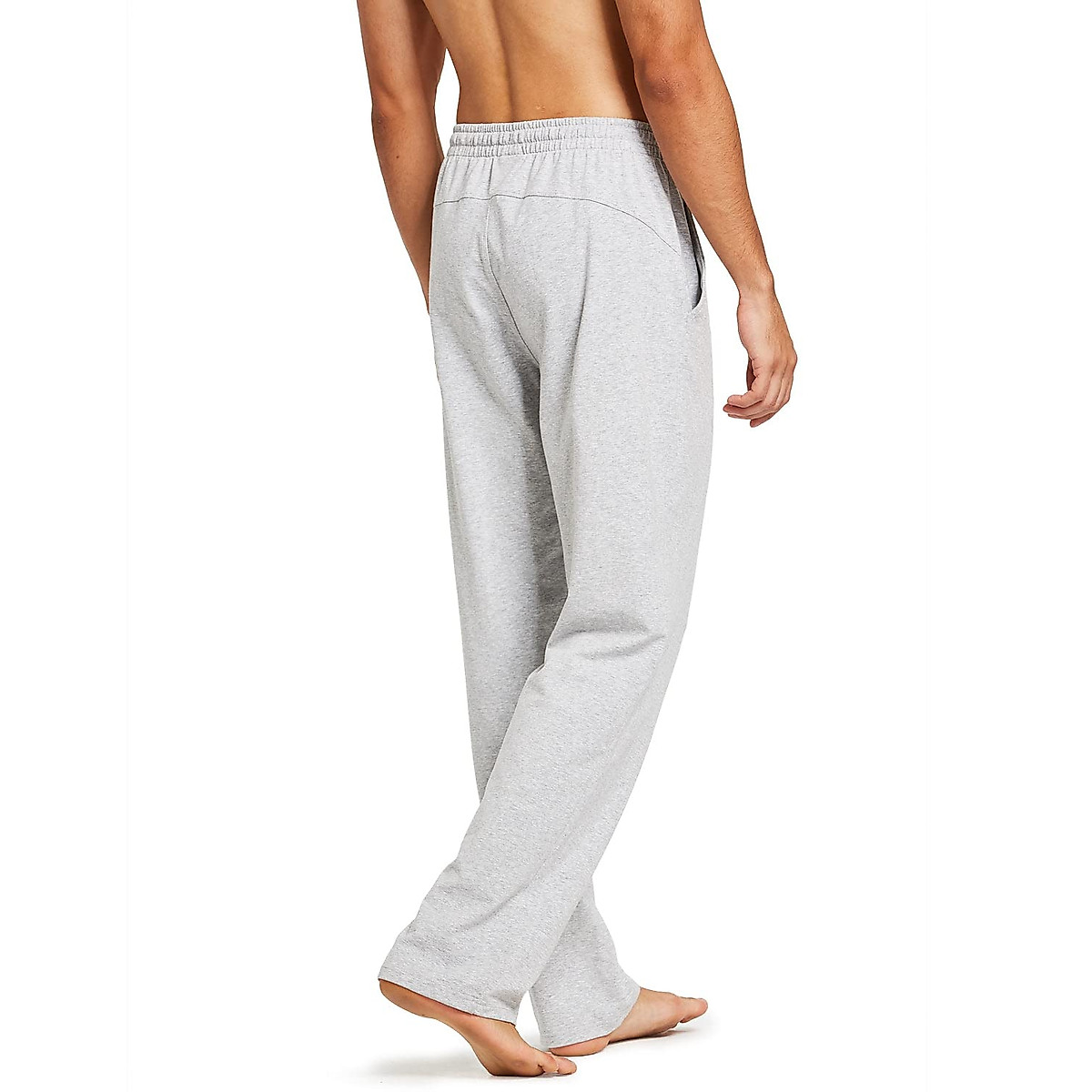 BALEAF Men's Sweatpants Casual Lounge Cotton Pajama Yoga Pants Open Bottom Straight Leg Male Sweat Pants with Pockets Light Gray M