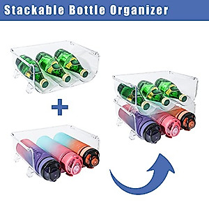 Water Bottle Organizer, Storage Holder for Kitchen Organization,Fridge, Pantry,Cabinet,Countertop,Cupboard- Plastic Cup Rack Shelf for Wine,Water,Drink- 4 Pack,Each Rack Holds 3 Containers,Clear