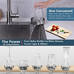 PYLCOSMART Metal Kitchen Sink Glass Rinser,Faucet Glass Rinser for Kitchen Sinks,Bottle Washer,Kitchen Sink Attachment Accessories,Stainless Steel - Brushed Nickel