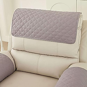 KOFOT Recliner Armrest Cover, 3 Pieces Armrest Cover with Side Pocket Recliner Chair Arm Covers Quilted Headrest Cover Furniture Protector -H