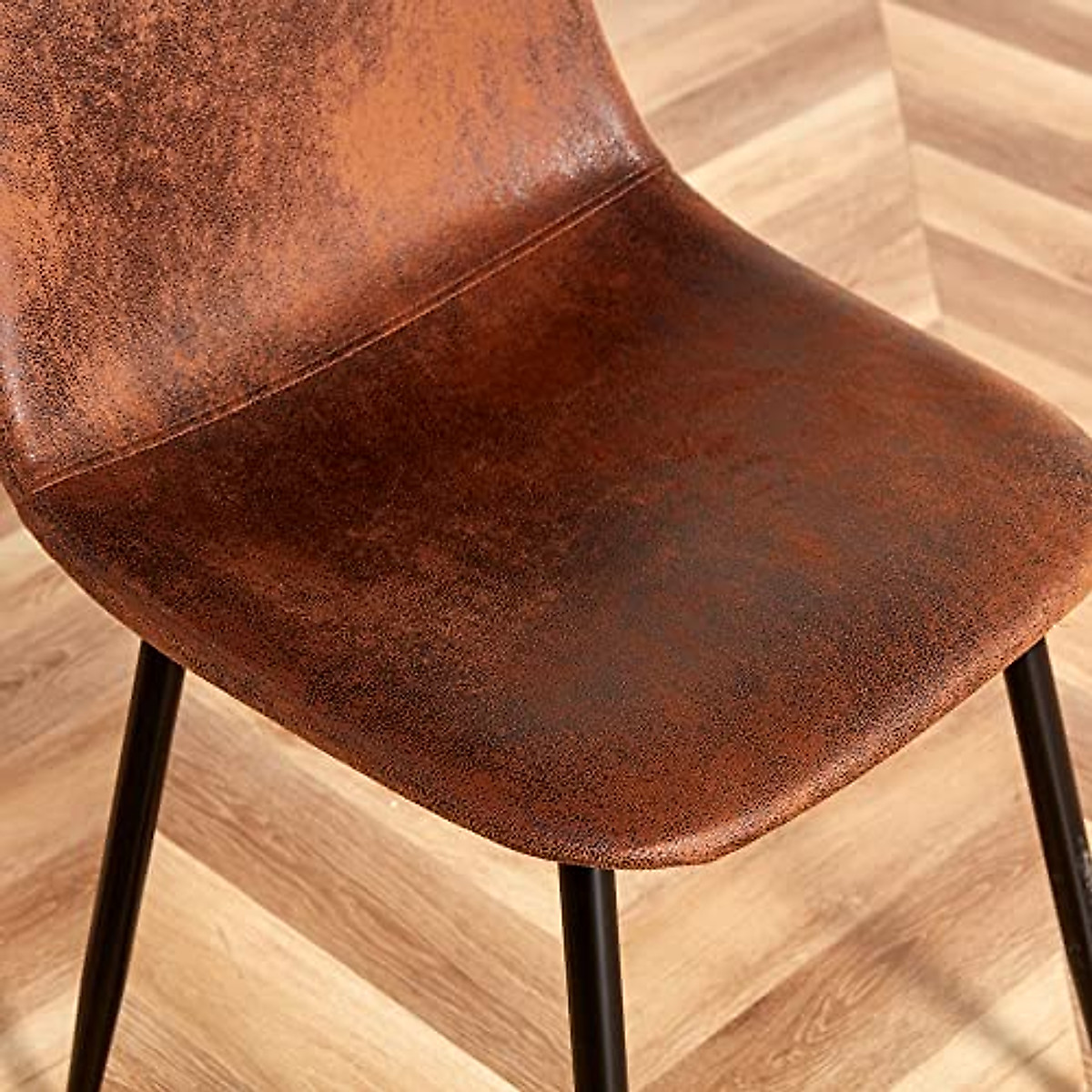 Dining Chairs Set of 4,Modern Mid Century Living Room Side Chairs with Metal Legs, Washable PU Leather, Armless Side Chairs for Kitchen Lounge Farmhouse, Rustic Brown, 4PCS