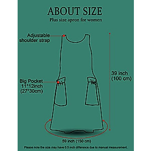 APRONNER Big Plus Size Aprons for Women with Pockets Cotton Linen Baking Kitchen Cooking Rose Flower