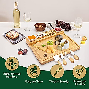 Large Charcuterie Boards and Knife Set - Bamboo Cheese Board - Wine Meat Cheese Tray Platter - Unique Housewarming Gifts, Anniversary Wedding Gifts for Couple, Bridal Shower Gift