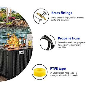 5FT Fire Pit Installation Kit of Replacement Parts, Propane Gas Connector with 1/2" Chrome Key Control Valve, 150K BTU Connection Hose