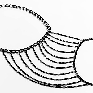 Missgrace Boho Sexy Black Shoulder Chain Layering Tassels Link Harness Necklace Black Shoulder Harness Chain Wrap Accessories Summer Beach Body Jewelry for Women