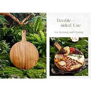 Luomal Wood Cutting Board with Handle, 16x8.2inch Acacia Wooden Serving Board for Kitchen, Cheese Charcuterie Board for Meat, Bread, Vegetables & Fruits (Gift Box Included)