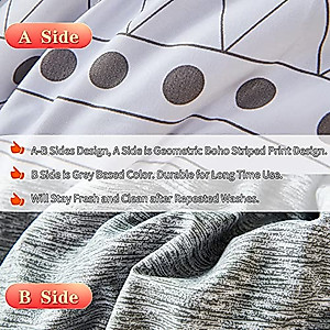 RYNGHIPY Boho Comforter Set Full Size: White Grey Geometric Bed in a Bag for Men Boys - All Season Comfoter with Sheets Pillowcases Soft Microfiber (White,Full Size)
