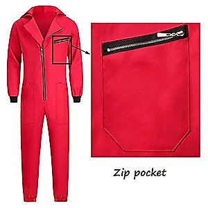 Fairycece Money Costume Heist Red Jumpsuit With Hood Women Casa De Papel La Men Coverall