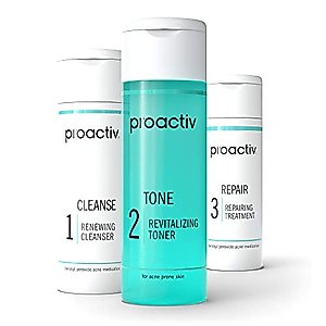 Proactiv 3 Step Acne Treatment - Benzoyl Peroxide Face Wash, Repairing Acne Spot Treatment for Face and Body, Exfoliating Toner - 30 Day Complete Acne Skin Care Kit