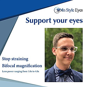 In Style Eyes Seymore Retro Bifocal Cheaters Reading Glasses - Full-Rimmed Classic Oval Acetate Frame - Non-Progressive Lens - Clear Black - 3.25x