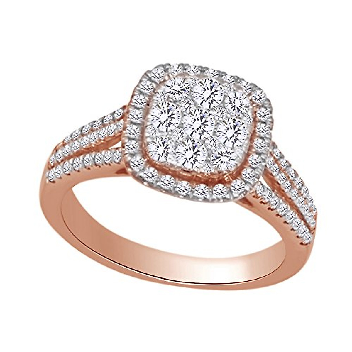 AFFY 14k Rose Gold (0.9 cttw) Round White Natural Diamond Square Cluster Engagement Wedding Ring With Ring Size 4.5